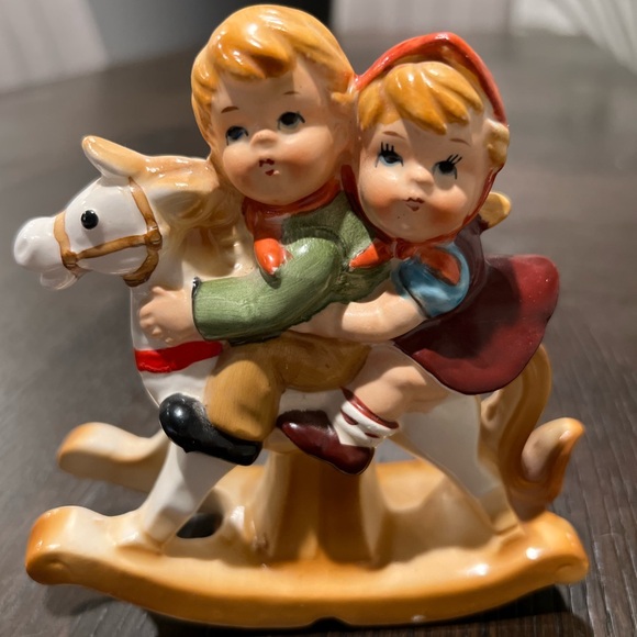 Accents | Vintage Hummel Style Ceramic Figurine Boy Girl Rocking Horse ...